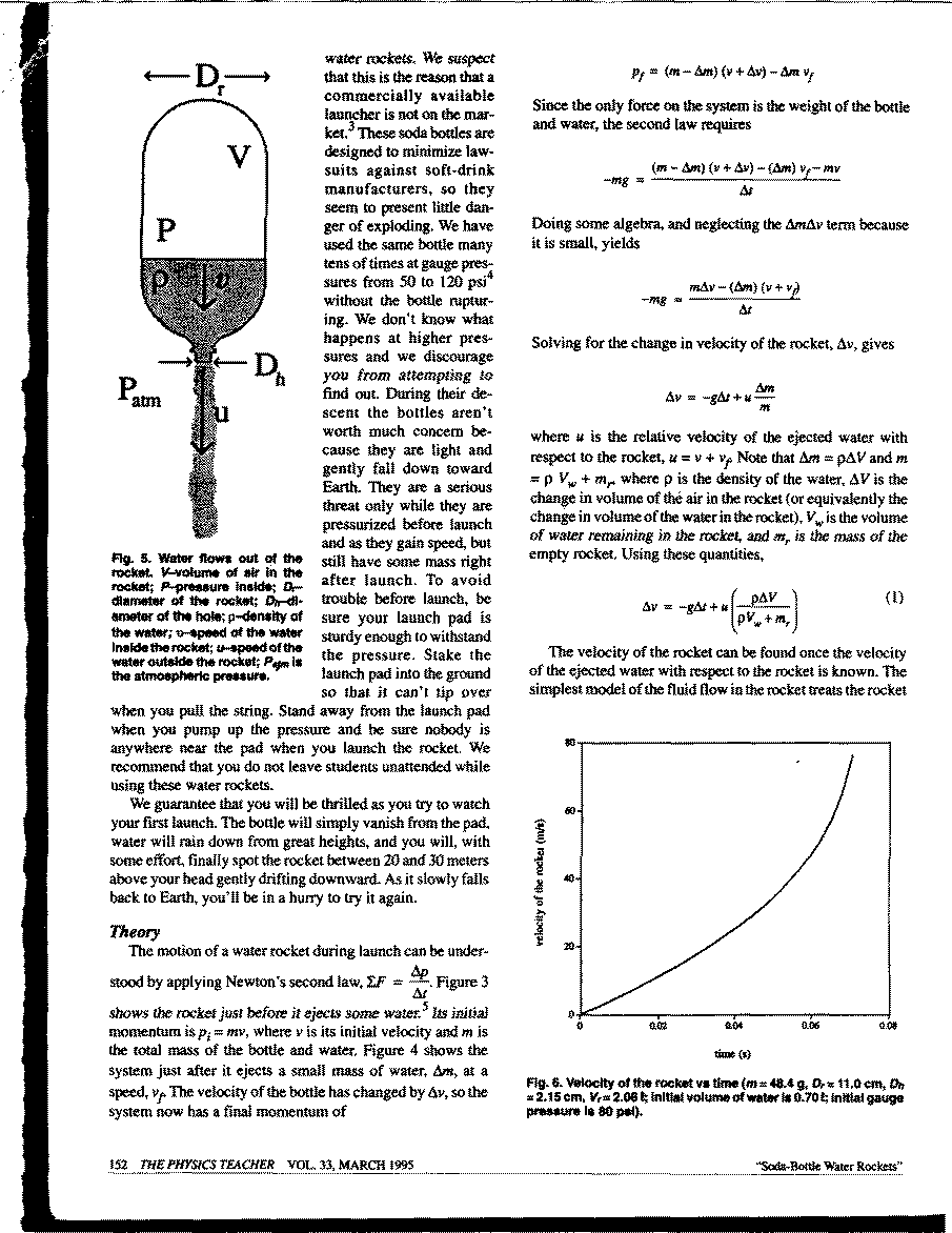 Water rocket article from Physics Teacher Magazine